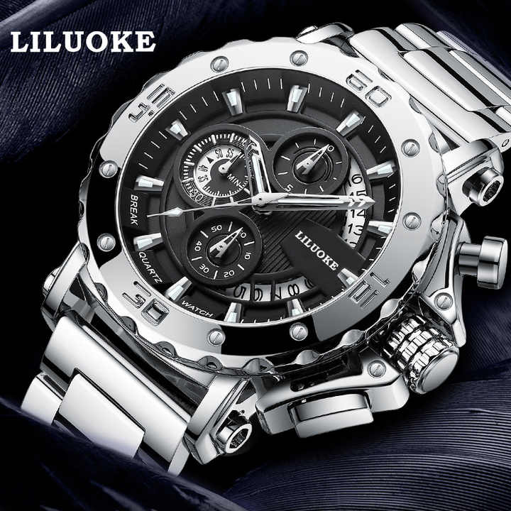 LILUOKE Stainless Steel Watch - Waterproof & Luminous