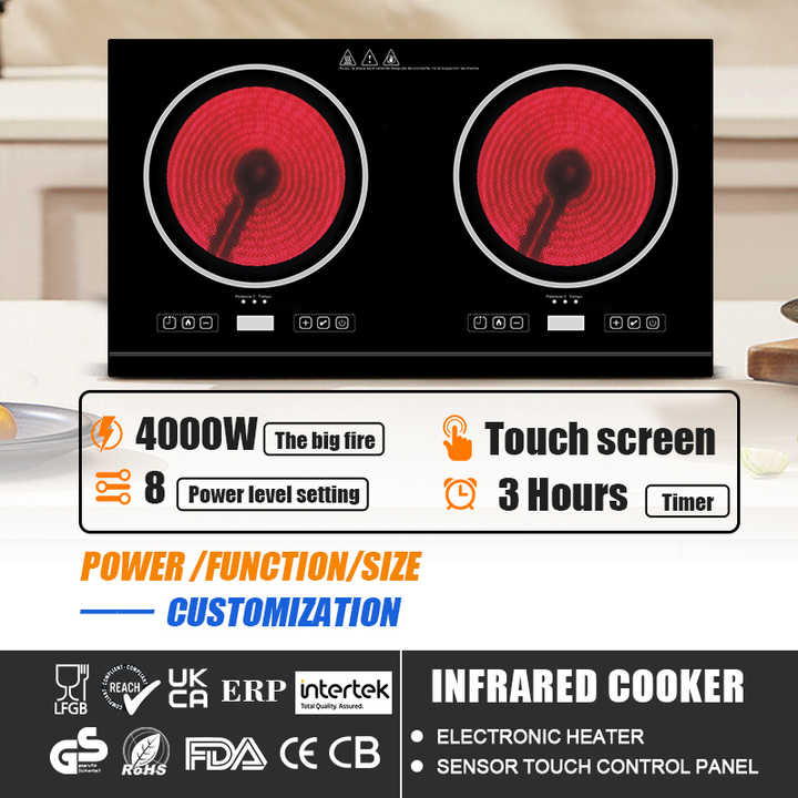 Combined Two Heads Infrared Cooker Double Burners Infrared Cooktop Dual ...