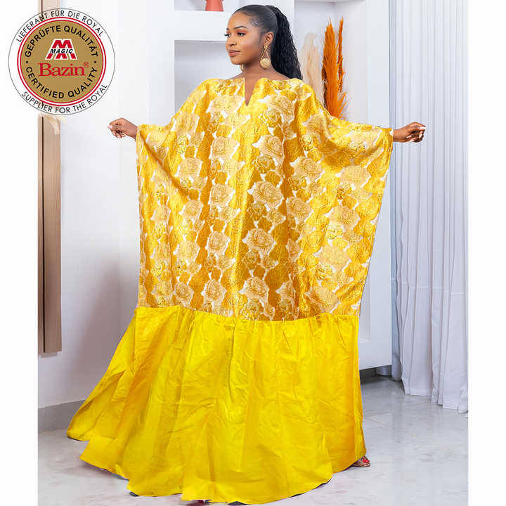 Golden African Brocade Boubou Dashiki Dress Nigerian Women Wedding ...