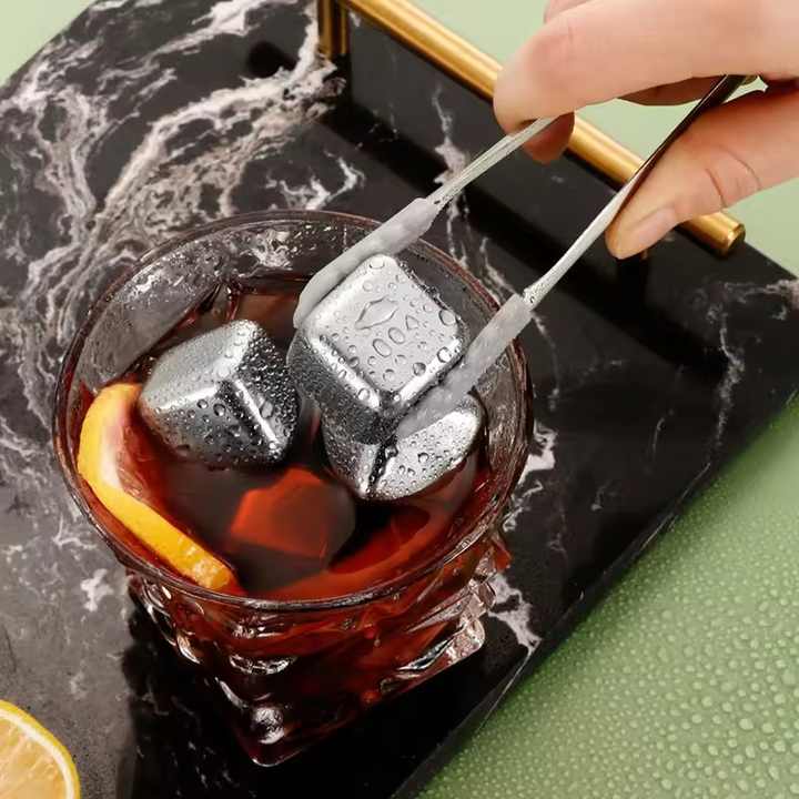 6PCS Stainless Steel Reusable Ice Cubes Chilling Stones for Beer Wine ...