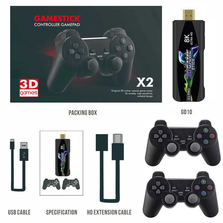 X3 Pro Game Stick 2024 - 30000 Classic Games & Wireless Control