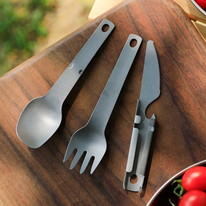 Rover Camel Titanium Spoon Fork Knife Kit Outdoor Camping EDC Pure ...