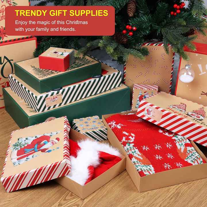 YOHO Christmas Wrapping Boxes-Recyclable Handled Kraft Paper 12 Designs ...