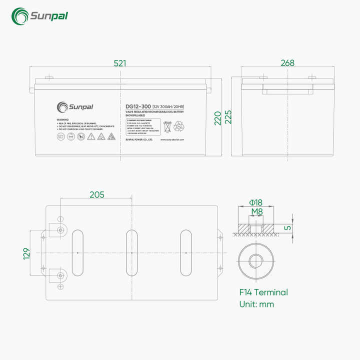 Sunpal Regulated Sealed Lead Acid Solar Gel Battery 12V 200ah