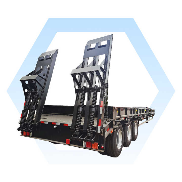 Hydraulic Ramp 4 Axle Excavator Lowboy Trailer Low Bed Loader 60 Ton ...
