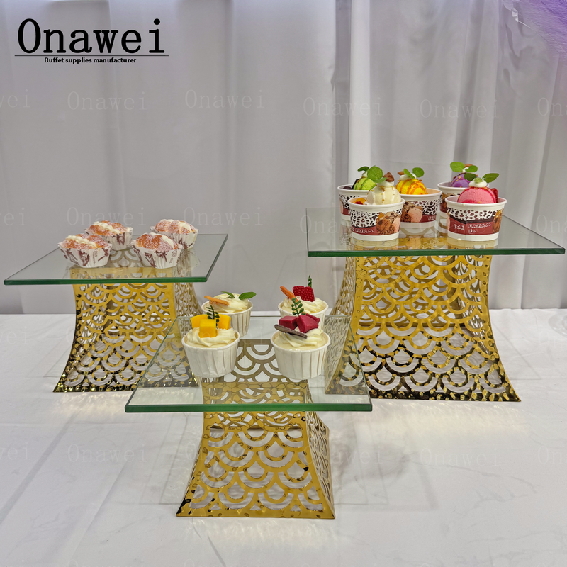 Onawei Luxury Stainless Steel Square Buffet Stand Glass Panel Set ...