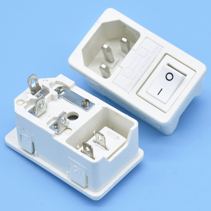 AC-01 10A 250V AC Power Female Jack Connector with 4 Pin Rocker Switch ...