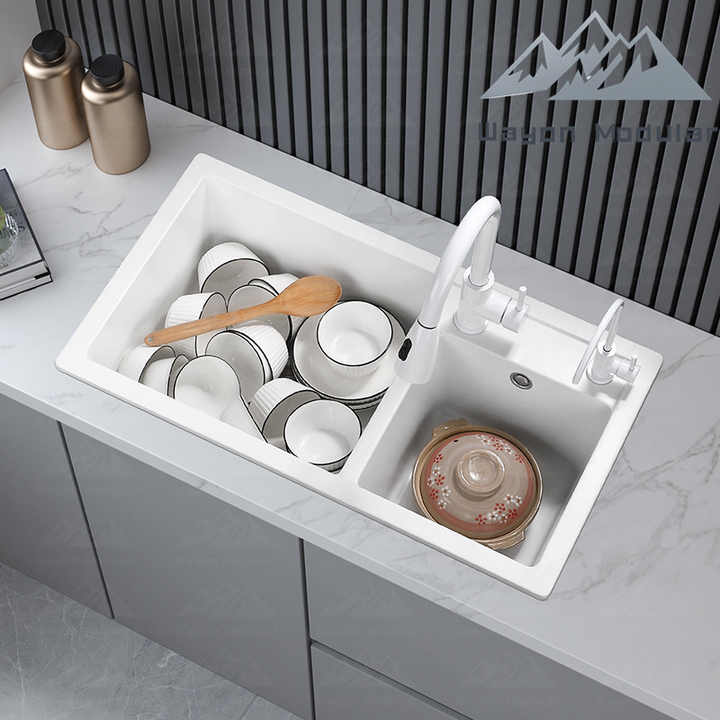 Wayon Kitchen Quartz Stone Sink Granite Double Slot Dishwashing Basin ...