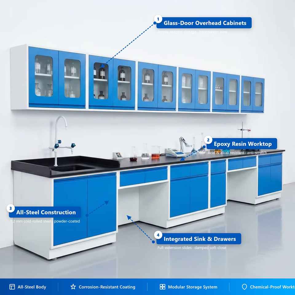 Efficient Full Steel Laboratory Floor Mounted Bench Corrosion Resistant ...