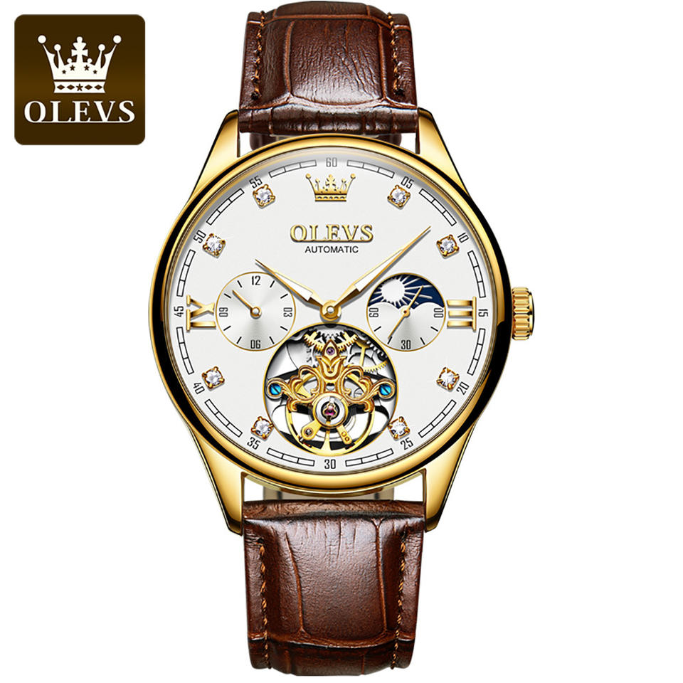 Olevs 3601 Tourbillon Skeleton Luxury Business Moon Phase Calendar ...