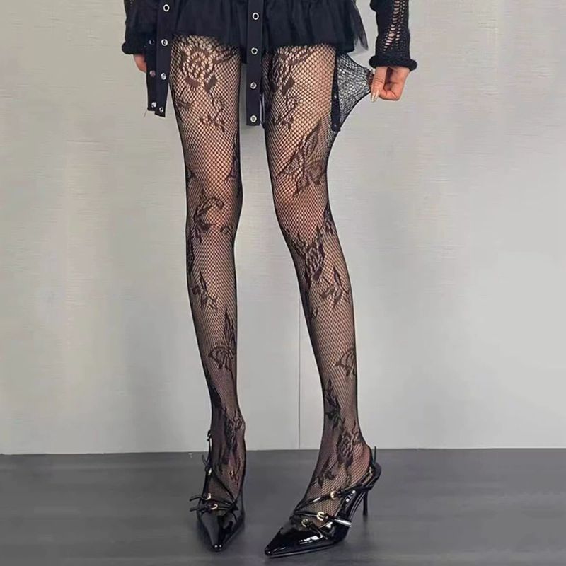 Women Lingerie Fishnet Tights Jacquard Pantyhose Sexy Hollow Stockings ...