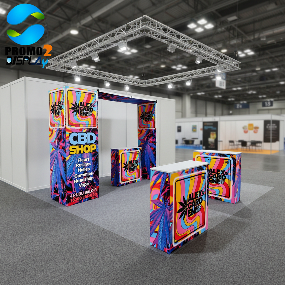 Custom Aluminum Modular Frameless Led Light Box Fabric Colorful Booth ...