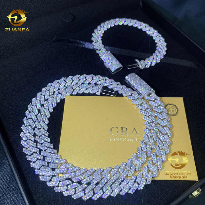 Iced Out Vvs Moissanite Cuban Link Necklace & Bracelet Set 925 Sterling ...