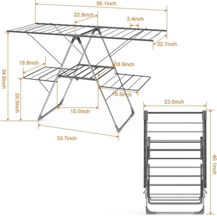 Foldable Large Laundry Drying Rack Collapsible Stainless Steel Drying Rack Clothing Indoor ...