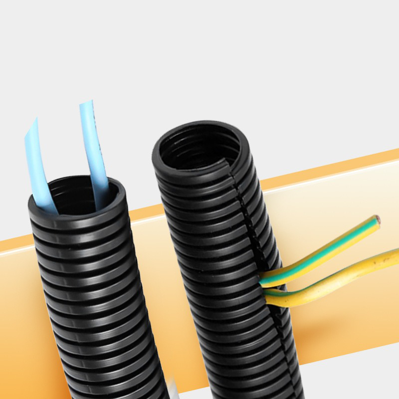 Black PP Plastic Split Loom Corrugated Pipe OD7.5mm-34.5mm Insulated ...