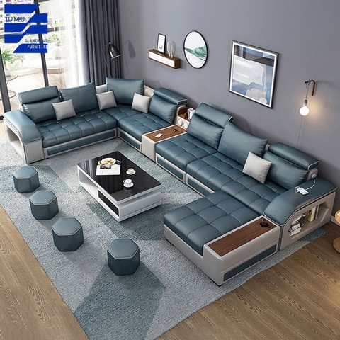 Modern Smart Sectional Sofa Bed with Pull-Out Sleeper Fabric Upholstery ...