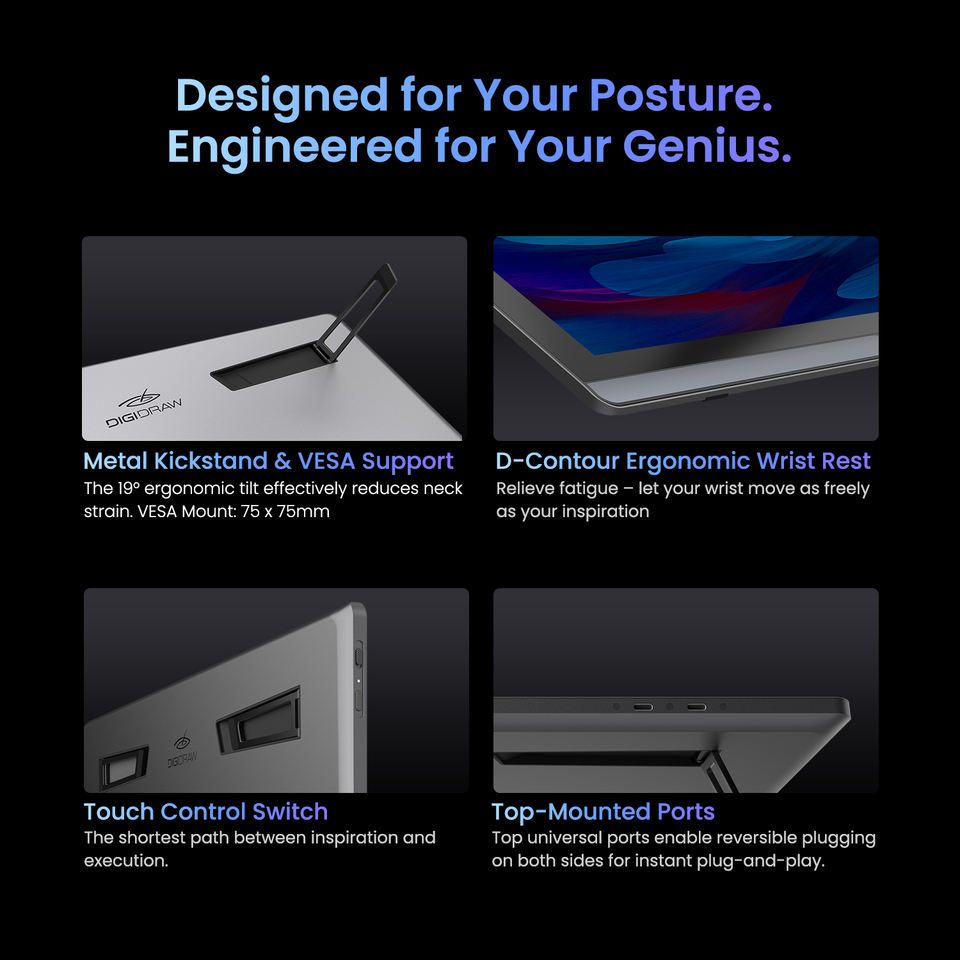 DigiDraw Portable Graphic Digital Drawing Tablet with Pen Monitor Touch ...