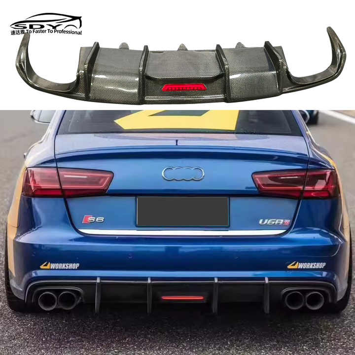 A6 S6 C7 KB Style Carbon Fiber Rear diffuser With Light Rear Bumper Lip ...