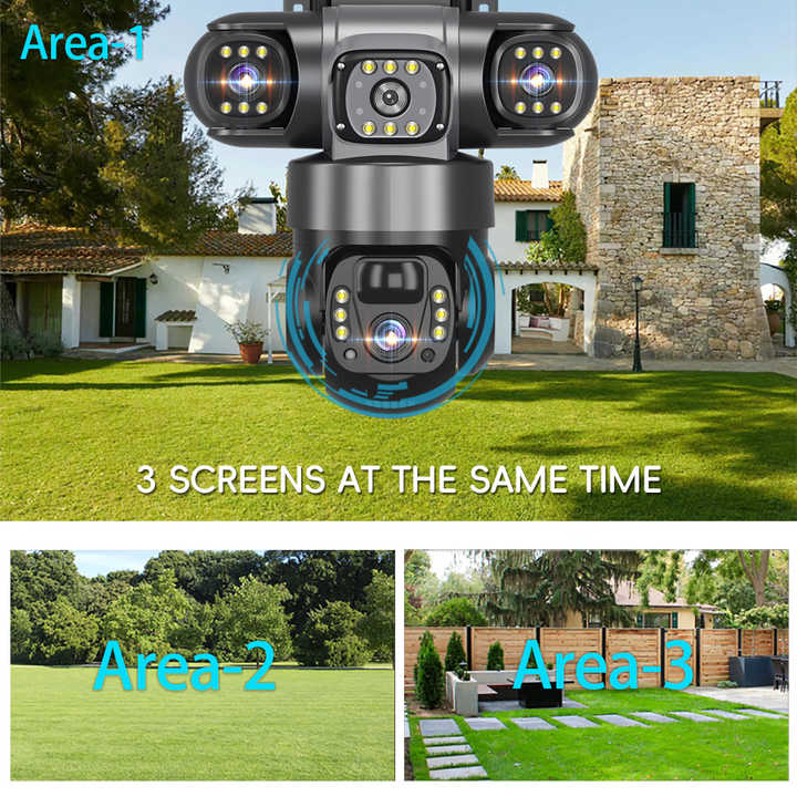 V380pro Solar 4G CCTV Security Camera - 3 Lens, 6MP