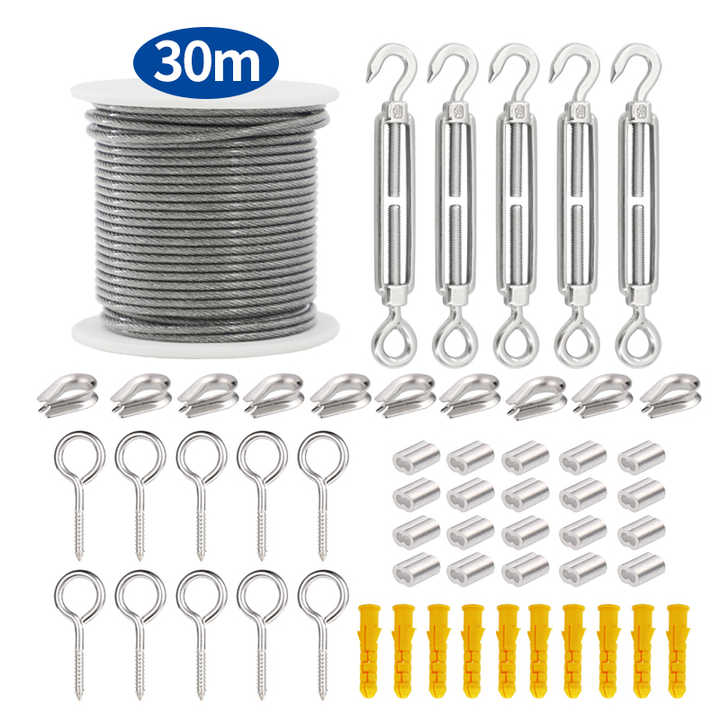 56pcs/set 30 Meter Steel PVC Coated Flexible Wire Rope Kit