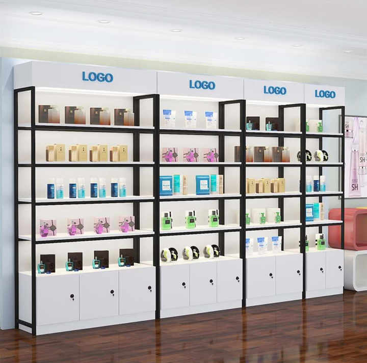 Wooden Display Shelves with LED Lighting for Retail Stores