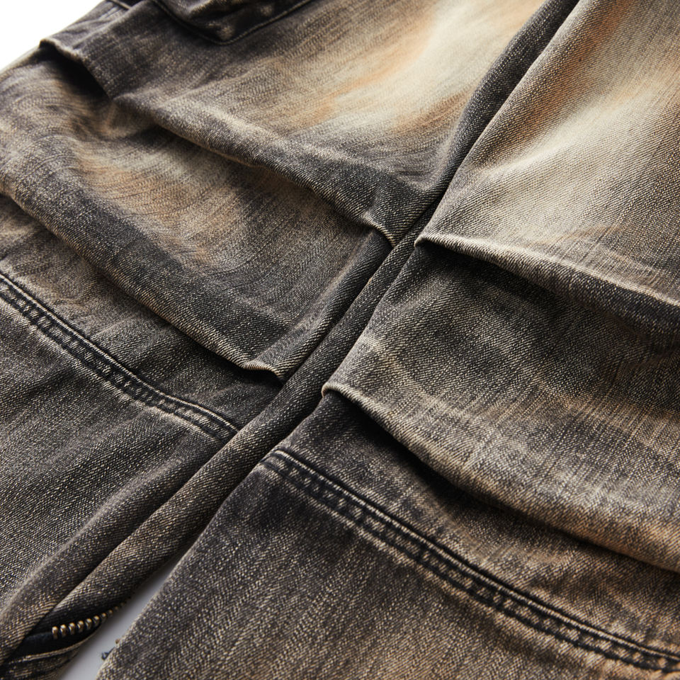 Mens Wide Leg Jeans Custom Heavyweight Brown Washed Low Rise Jeans ...