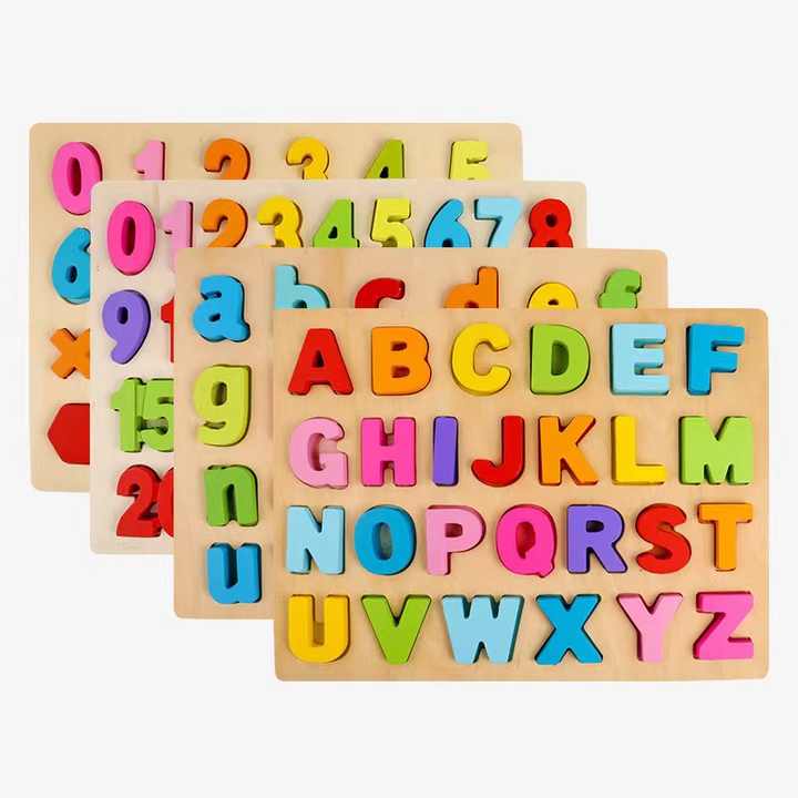 Wooden ABC Alphabet Number Shape Puzzle - Montessori Toy