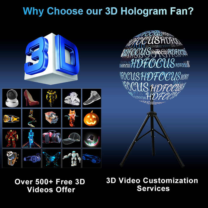 For HDFocus 65cm 3D Holographic Projector LED Fan Display Outdoor Advertising Equipment with Fan ...