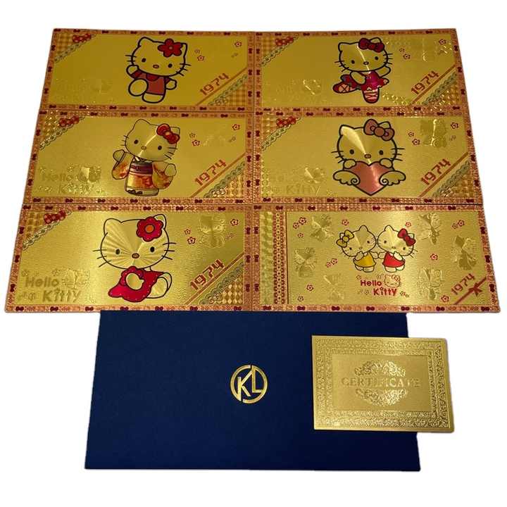 5 Designs Japanese Cartoon Hellokitty Gold Banknote Anime Cards