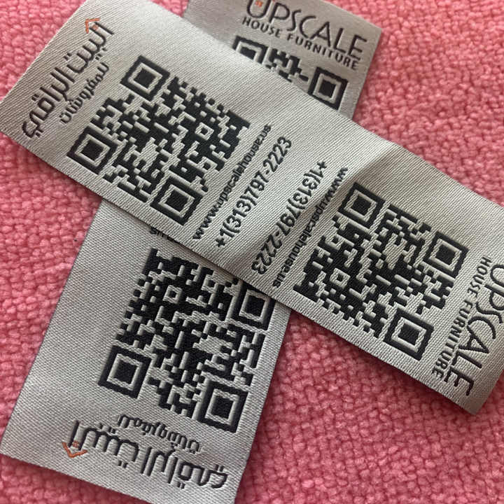 High Definition Damask Woven Clothing Patch with QR Code End Fold Sew ...