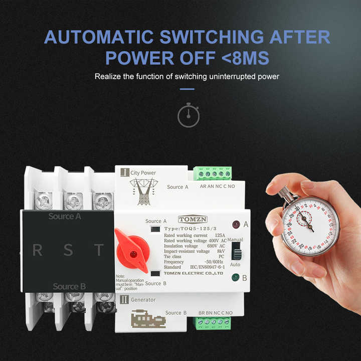 3P 3 Phase Din Rail ATS for PV and Inverter Dual Power Switches