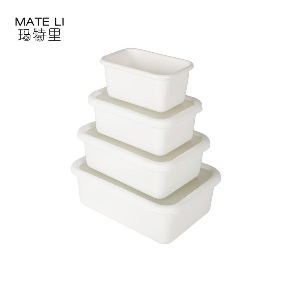 Vintage 1.7L Compact Enamel Food Storage Container Rectangular Bento ...