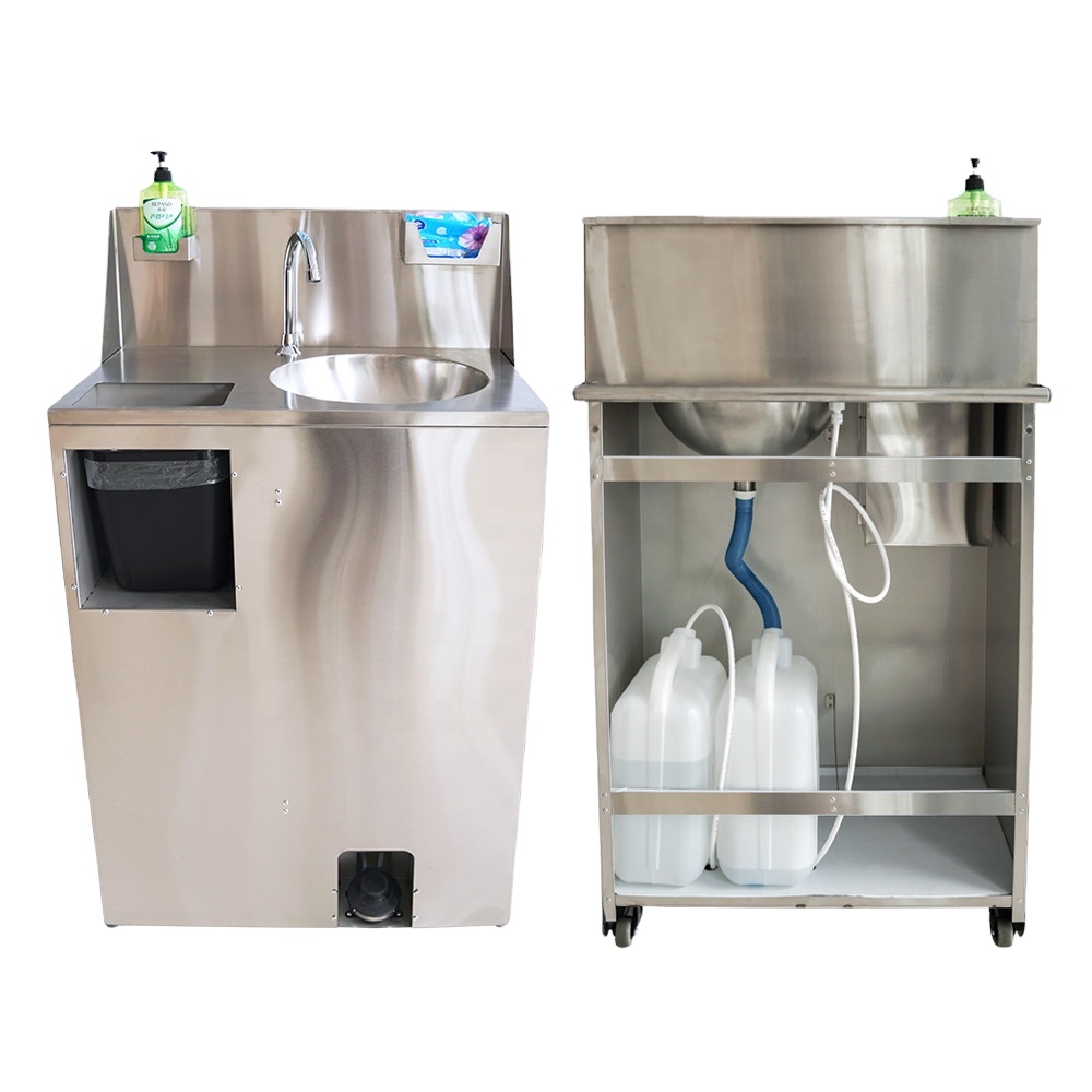 Wall Mounted Silver knee push operated hand wash sink basin with soap ...