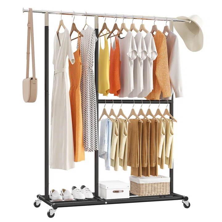 Rolling Clothes Rack with Wheels Garment Rack Heavy Duty Clothing ...