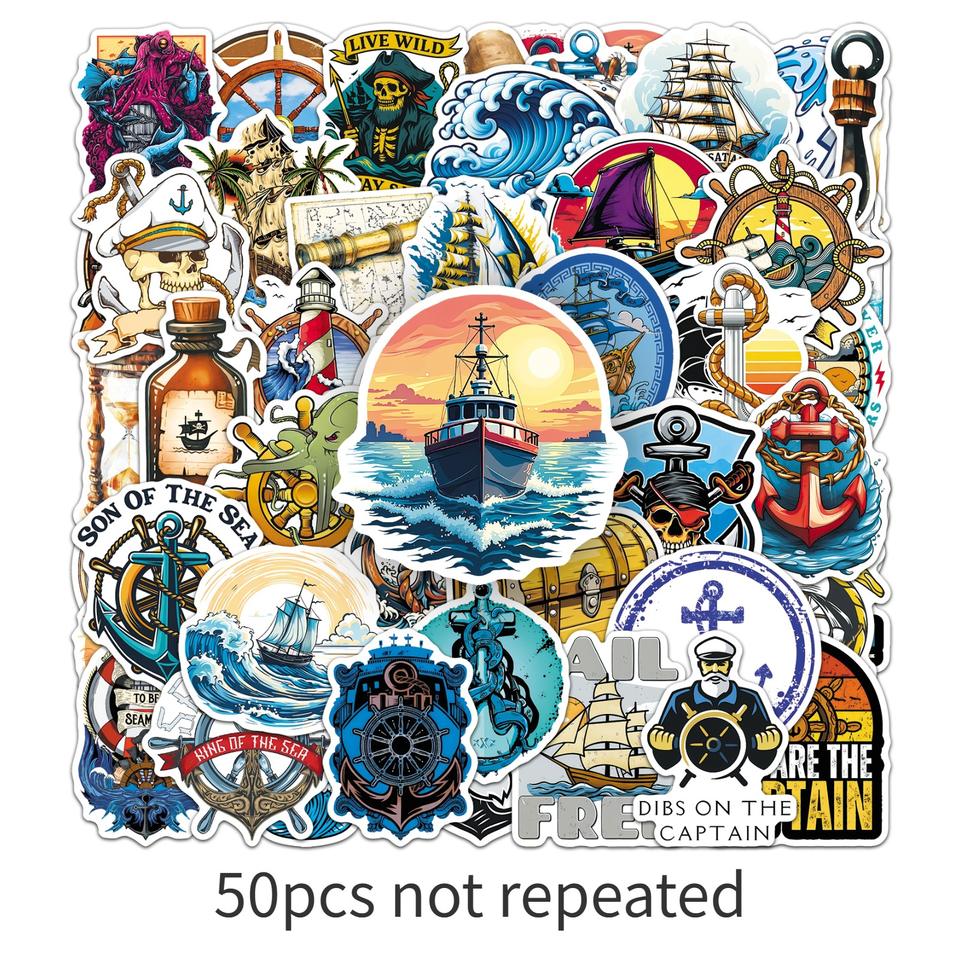 50Pcs Cartoon Navigation Adventure Graffiti Stickers for Luggage Decor ...