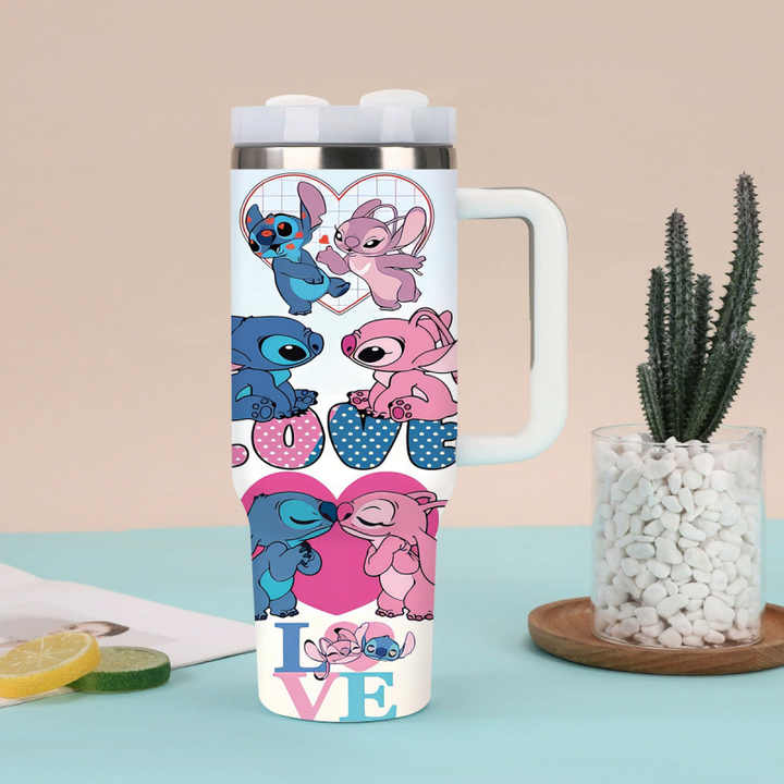 40oz Stitch Cartoon Tumbler Stainless Steel Vacuum Flask Water Bottle ...