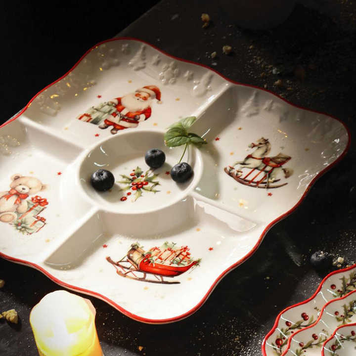 Luxury Red Color Rim Santa Claus Decal Decorative Star Shape Tableware ...
