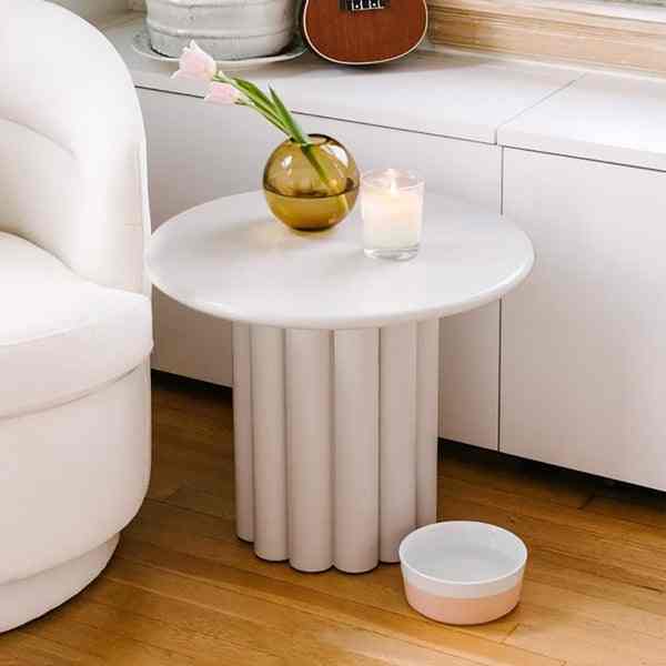 Modern White Fluted Table Round Wood End Table With Unique Design Side ...
