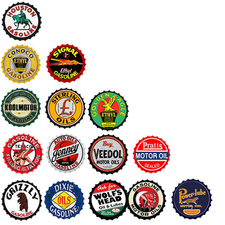 Dia30CM Garage OIL GASOLINE Bottle Caps Metal Tin Sign Bar Cafe Wall ...