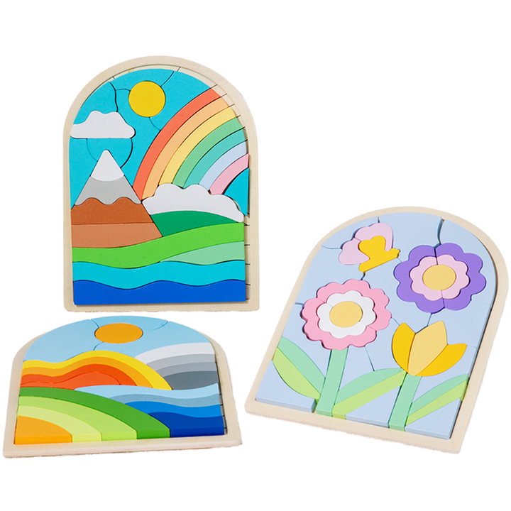 Wooden Toys for Children Cartoon Stereoscopic Puzzles Rainbow Toys ...