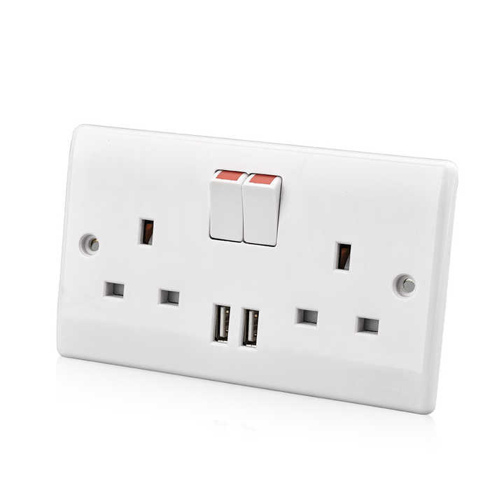 Luxury British Standard 13A Wall Mounted Double Usb Electrical 2 Power ...