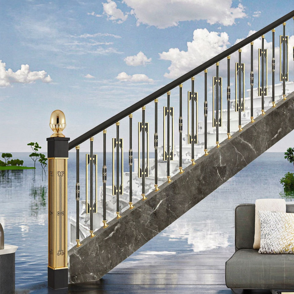 Modern Luxury Golden Aluminum Alloy Stair Balusters Railings Rust/Water ...
