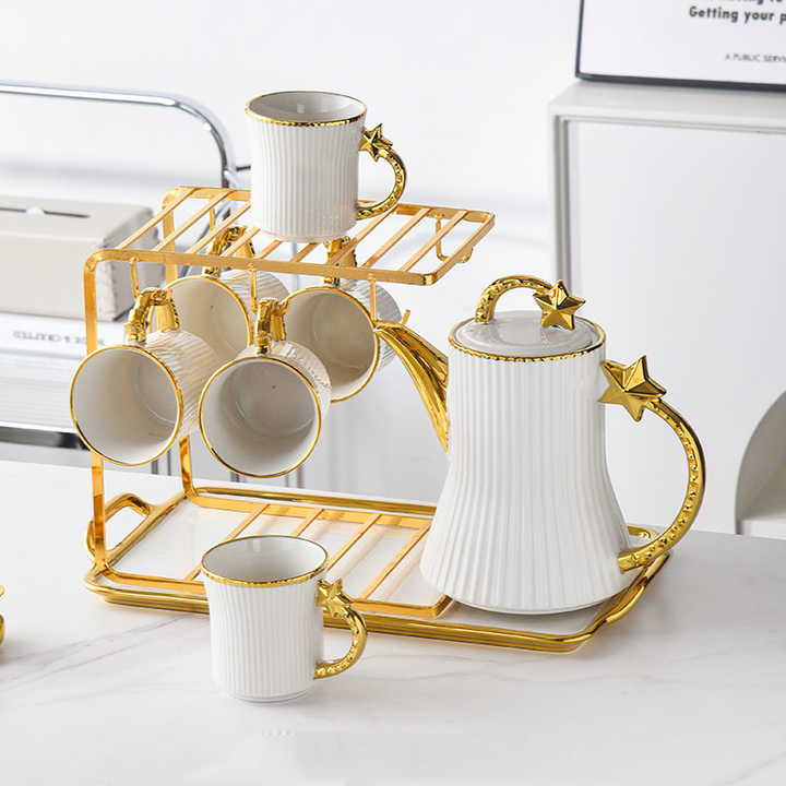 Nordic Porcelain Golden Tea Set - Elegant & Durable