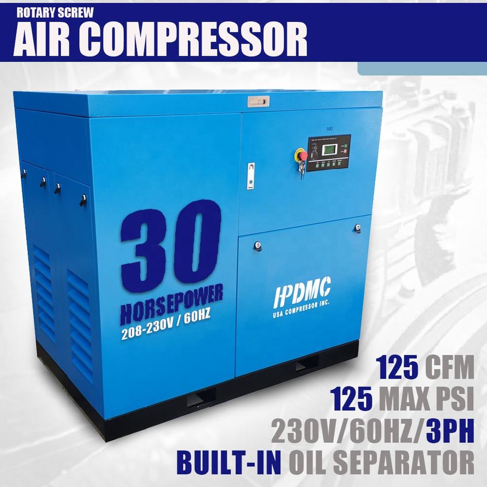 30HP Rotary Screw Air Compressor - 125CFM, 125PSI, 22KW