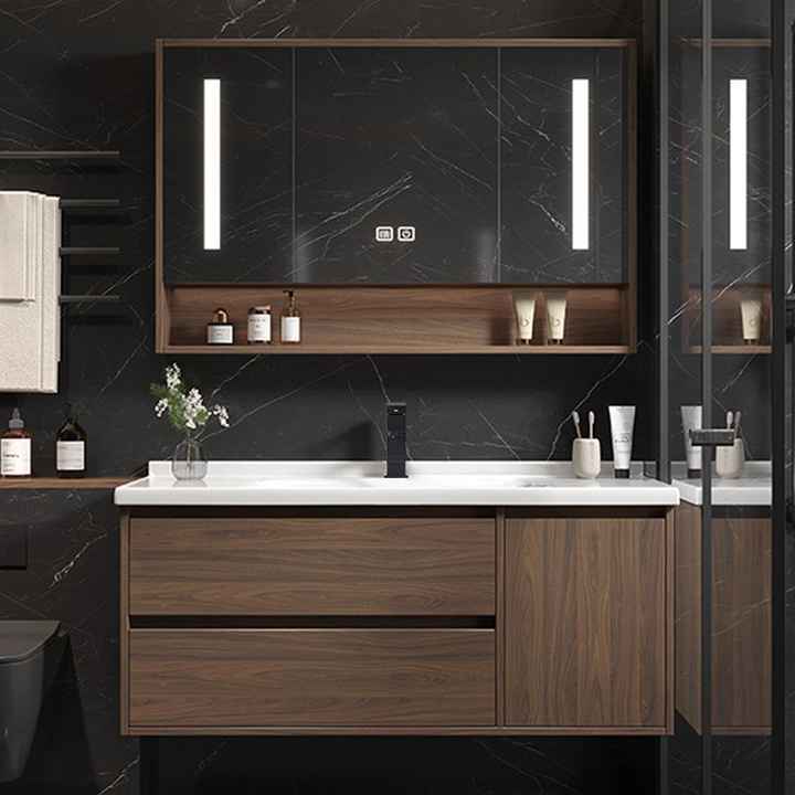 Modern Integrated Bathroom Vanities with Intelligent LED Mirror Cabinet ...