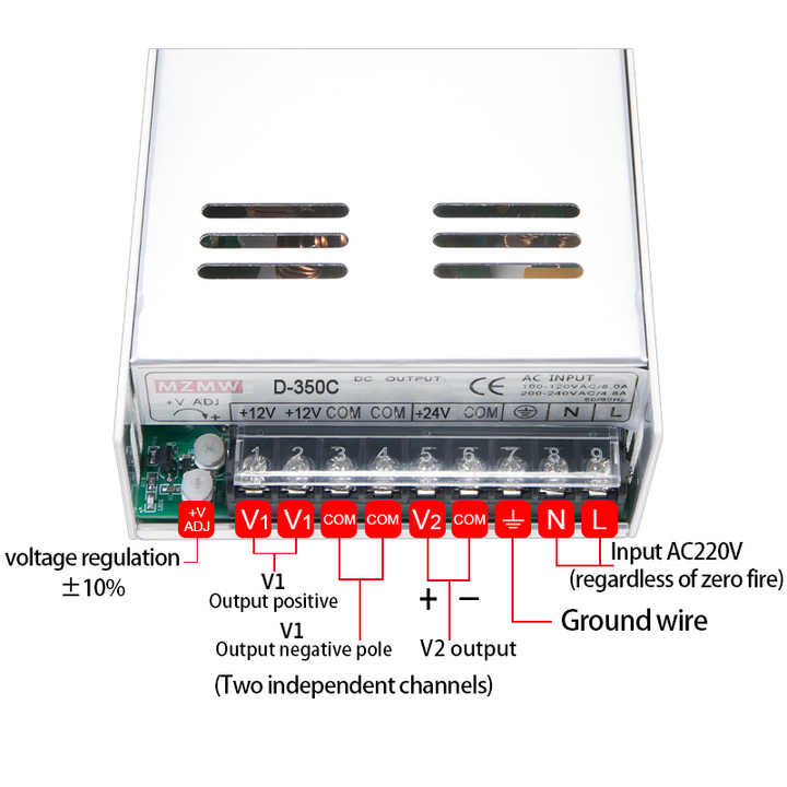Mzmw Ac-dc Smps D-350c 350w 12v 10a 24v 10a Dual Output Switching Power Supply Led Power Supply ...