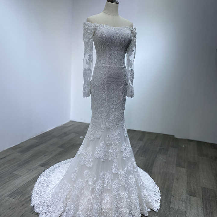 Real Pictures Bridal Luxury Heavy Beading Lace Long Sleeves Off ...