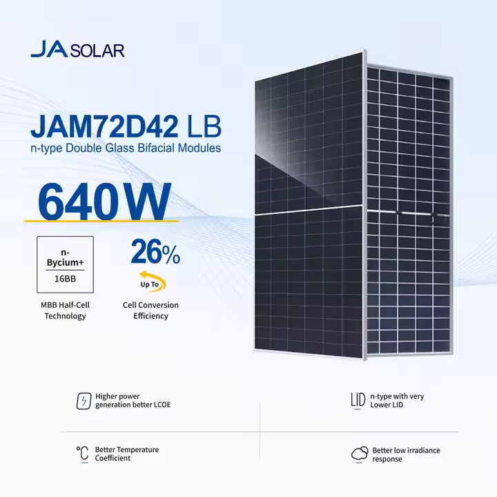 New Stock JA Bifacial Solar Panel Dual Glass n Type 630W 635W 640W 650W ...