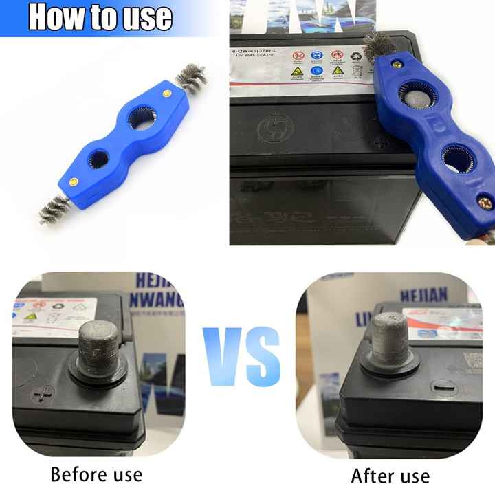 4-in-1 Car Battery Terminal Cleaner Brush, Steel Wire Scrubbing Tool ...