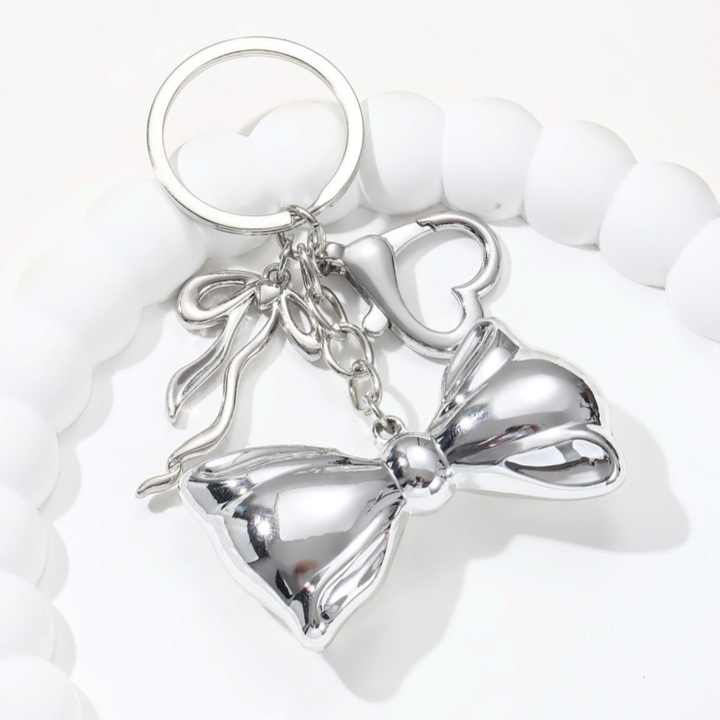 Y2K Big Heart Bow Key Acrylic Keychain Silver Color Star Keyring for ...